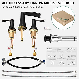 PARLOS Waterfall Widespread Bathroom Faucet Double Handles with Metal Pop Up Drain & cUPC Faucet Supply Lines, Oil Rubbed Bronze, Demeter 1431803