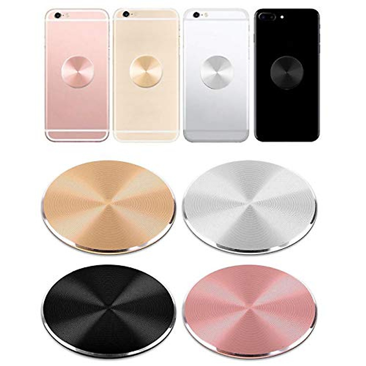 VizGiz 4 Pack Mount Metal Plate for Magnetic Car Mount Vehicle Air Vent Dashboard Holder Cradle Strong Adhesive Sticker Replacement Magnet Patch Universal Circular Disc for Mobile Phone GPS MP4