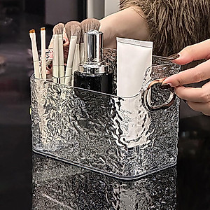 Himilucky Bathroom Vanity Tray, Makeup Organiser, Skincare Organiser Beauty Caddy Storage Box for Dresser & Bathroom, Decorative Dresser Tray, Vanity Organiser with 1 Movable Inner Case, Clear