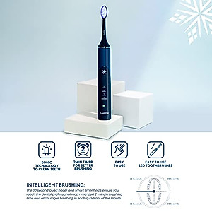 Snow LED Electric Toothbrush - Rechargeable Electronic Brush for Adults - Sonic Technology w/LED Light Whitening & Cleaning Powered w/Sonic Technology for Oral Routine - Polar Blue