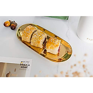 2 Pcs Stainless Steel Towel Tray Dish Plate Storage Tray Tea Tray Fruit Trays Cosmetics Jewelry Organizer, Oval , Gold