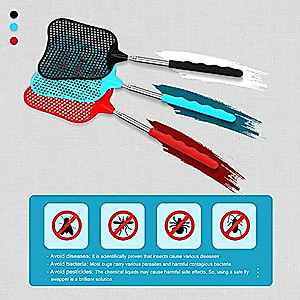 PAL&SAM Extendable Fly Swatter, Durable Telescopic Plastic Fly Swatter Heavy Duty Set, Retractable Flyswatter Fly Killer with Stainless Steel Long Handle - 3 Packs
