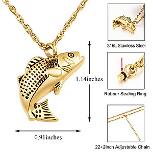 Dletay Fish Cremation Jewelry for Ashes Memorial Ashes Keepsake Necklace Urn Necklace for Ashes Pendant(Gold)