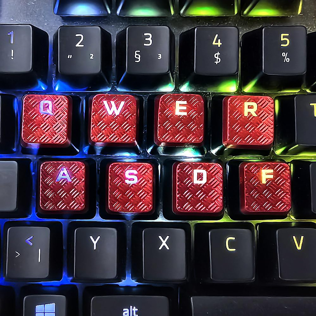 HUYUN FPS & MOBA Performance Gaming Radian Backlit Keycaps Replacement for Cherry MX Razer Corsair Logit G610 G710 Gaming Mechanical Keyboard(QWERASD12345)