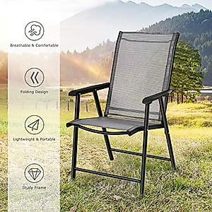S AFSTAR Safstar Patio Chairs, Outdoor Foldable Sling Chairs with Armrests for Lawn Garden Backyard Poolside Porch, Folding Outdoor Chairs (Set of 4, Gray)