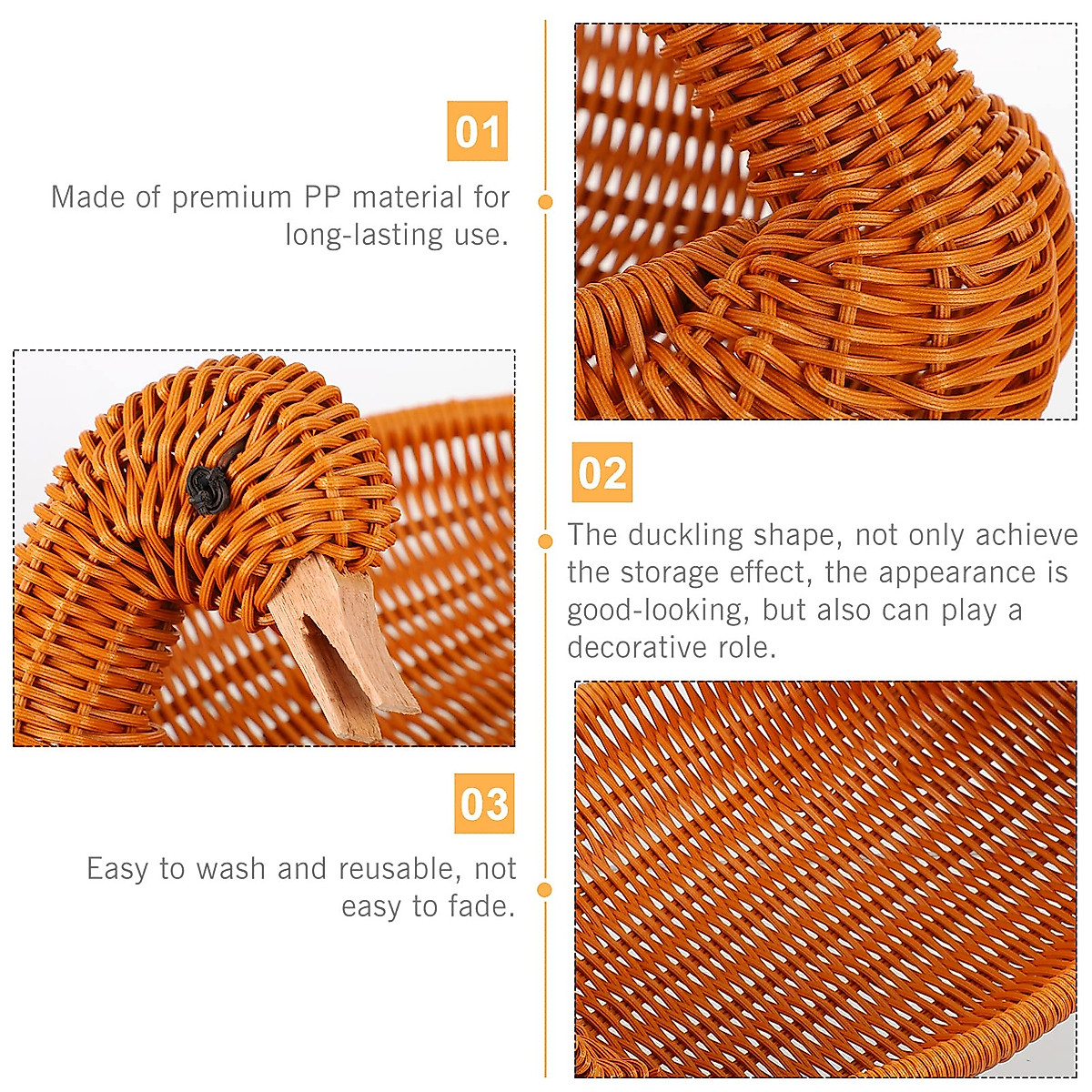 Baluue Rattan Woven Basket Fruit Bread Serving Baskets Duck Shaped Weaving Countertop Vegetable Holder Fruit Bowl Home Decor for Bread Snacks