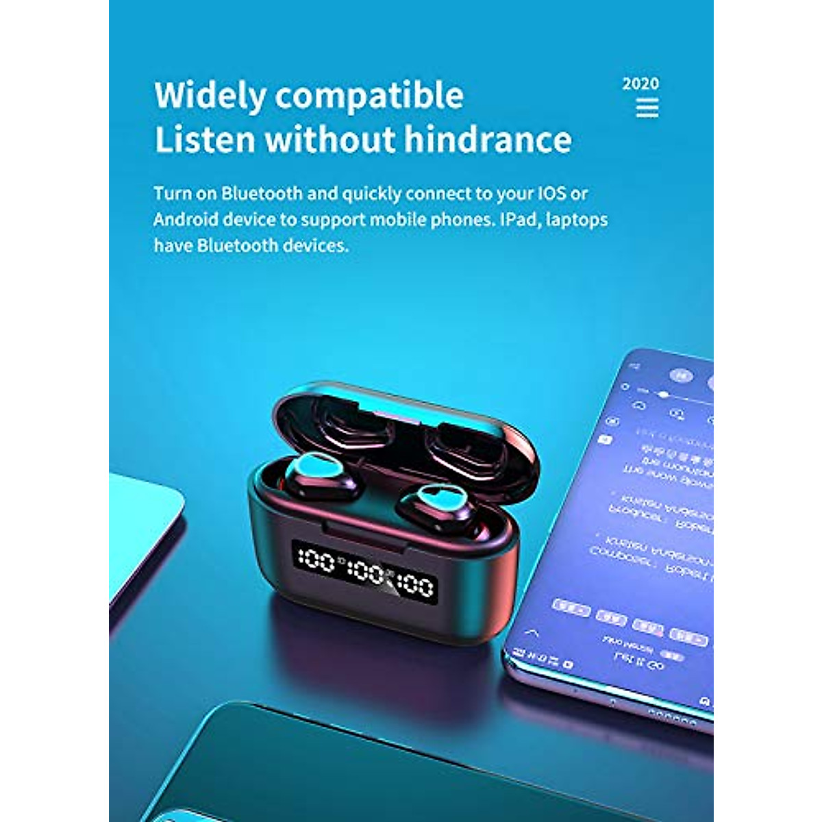 #m5o5b1 Wireless Bluetooth 5 1 Headset Power Display Stereo Earbuds Sport Headphone