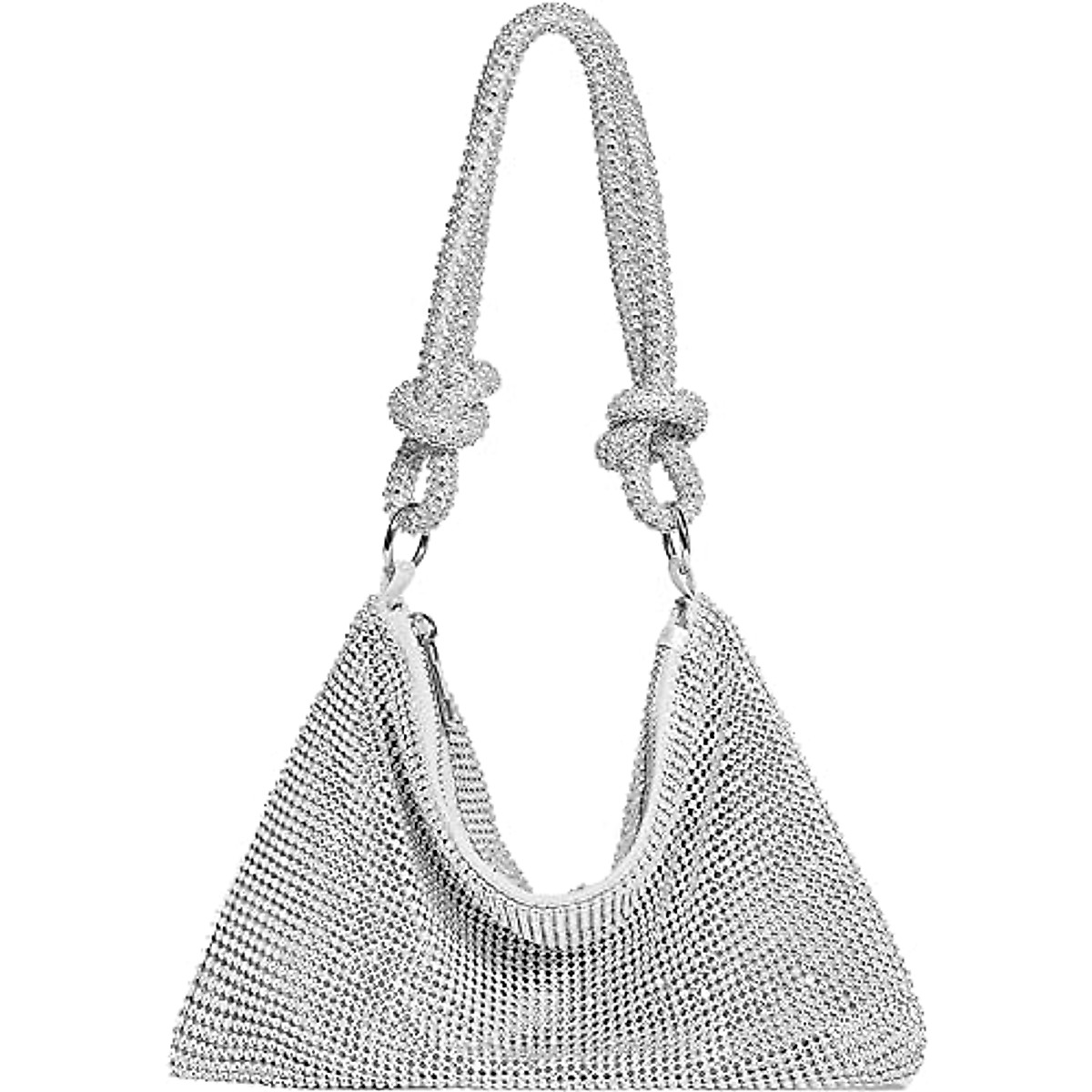 Full Rhinestone Evening Bag For Women Shoulder bag Shiny Hobo Bag Travel Vacation Handbag Party Club Prom Bling Wedding Purse (Silver)