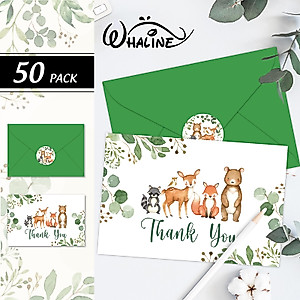 Whaline 50 Pack Woodland Thank You Cards with Envelopes Stickers Forest Animal Greeting Cards Blank Note Cards for Baby Shower Birthday Wedding, 4 x 6 Inch