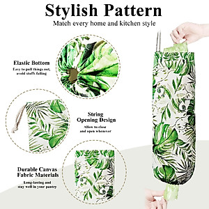TOGETRUE Plastic Bag Holder, Wall Mount Plastic Bag Organizer Dispenser, Heavy Duty Grocery Bag Storage Holder, Hanging Shopping Bag Holder for Home Kitchen Camper (Green Leaves 2 Pcs)