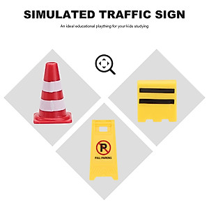 1Set Play Traffic Signs, Street Road Signs Playset for Car & Train Set for Kids, Kids Road Signs Toy Traffic Cones Mini Roadblocks Toyset Educational Toys