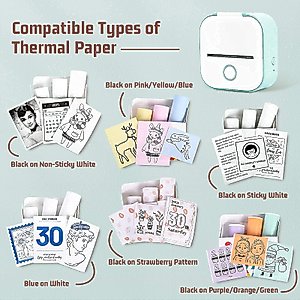 Memoking T02 Pocket Thermal Bluetooth Printer with Green Rabbit Shape Protective Case, Compatible with iOS & Android
