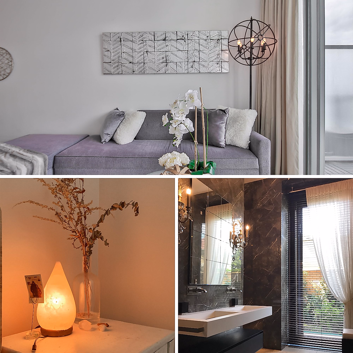 FANNIS 6 Pack C32 Replacement Flame Tip LED Bulb, 2W Equals 20W, Warm 2200K Filament Edison Bulb, E12 Base Vintage Amber Glass Candle Light Bulb for Pendant Chandelier Ceiling Fan Candelabra Light