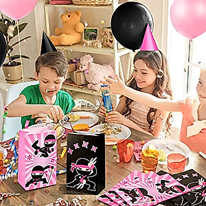 24 Pcs Ninja Party Favor Bags Birthday Ninja Goodie Bags Ninja Birthday Party Supplies Candy Bags Ninja Themed Birthday Treat Bags Goody Bags for Kids Boy Girl Ninja Party Decorations(Pink, Black)