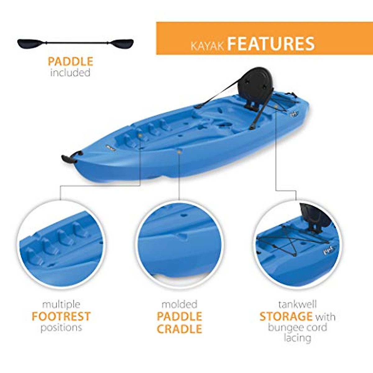 Lifetime Lotus Sit-On-Top Kayak with Paddle (2 Pack), Blue, 8'