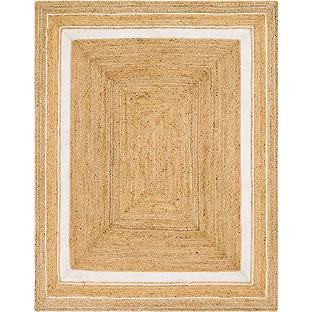 Unique Loom Braided Jute Collection Classic Quality Made Hand Woven with Coastal Design Area Rug, 8 ft x 10 ft, Natural/Ivory