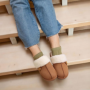 Litfun Fuzzy Slippers for Women with Memory Foam Winter Fluffy House Shoes Indoor Outdoor, Khiki Women Size 8-8.5