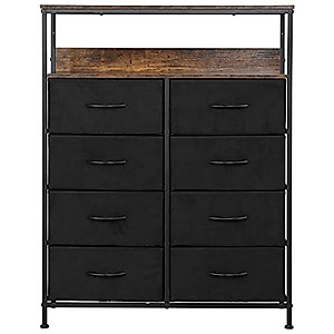 AMISEN Dresser with 8 Drawers, Fabric Dresser with Shelves, Tall Storage Organizer Unit for Bedroom, Living Room,Hallway, Entryway, Office Organization - Steel Frame, Wood Top, Black