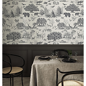 RollsRolla Toile Wallpaper Black and White Woodland Farmhouse Wallpaper Peel and Stick Wallpaper Cute Wallpaper for Teens Boys Room and Nursery