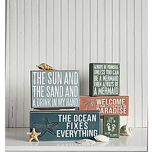 Primitives by Kathy 21024 Distressed Beach-Inspired Box Sign, 12 x 5-Inches, The Ocean Fixes Everything
