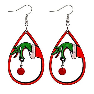 WCRAZYE Christmas Wood Earrings for Women Handmade Wooden Teardrop Dangle Earrings Christmas Xmas New Year Party Earrings Set Winter Holiday Jewelry Gift (Red)