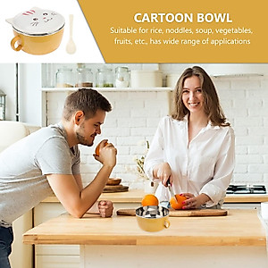 Hemoton Stainless Steel Noodle Bowl with Lid Cartoon Cat Bowl Instant Noodle Bowl Insulated Ramen Bowl Pasta Bowl Kitchen Tableware Yellow