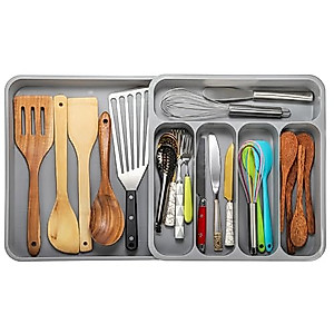 Pumtus 2 Pack Expandable Cutlery Drawer Organizer, Adjustable Kitchen Utensil Tray Set, 6 Compartment Flatware Storage Divider, Kitchen Organization for Utensils, Cutlery, Flatware Storage