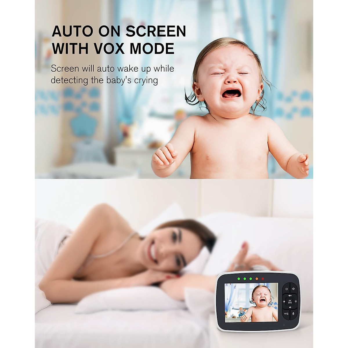 Kidsneed SM935C Baby Monitor with Camera and Audio | Keep Babies Safe with 19 Hour Battery Life, 3.5” Large Screen, Night Vision, Talk Back, Room Temperature, Lullabies, 960ft Range