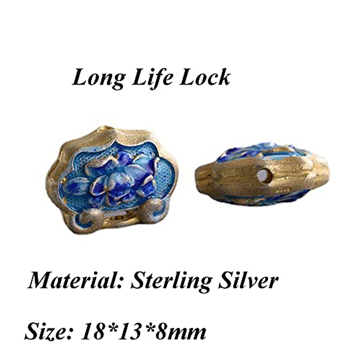 1Pc Sterling Silver Spacer Bead Long Life Lock Charm Beads Enamel Metal Beads Silver Spacer Beads for Jewelry Making Bracelet Necklace Amulet for Wealth Good Luck Crafts Collectible