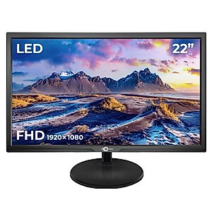 TECNII 22" Inch Flat Screen Full HD (1920 x 1080) LED Monitor - 60Hz Refresh Rate - 5ms Response Time - HDMI, VGA - Best for Home and Office (T2222) - Black