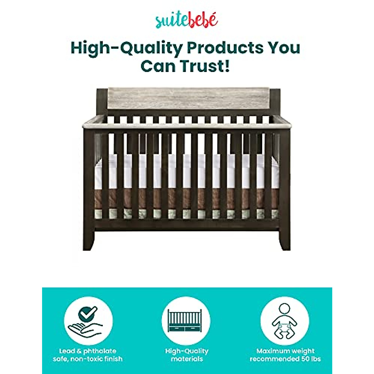 Suite Bebe Hayes 4 in 1 Convertible Crib, Coffee and Faux Barnwood - Quick Ship