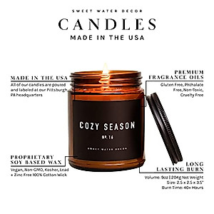 Sweet Water Decor Cozy Season Candle | Woods, Warm Spice, and Citrus Autumn Scented Soy Candles for Home | 9oz Amber Jar, 40 Hour Burn Time, Made in the USA