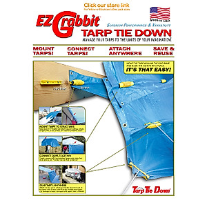 EZ Grabbit Tarp Tie Down (12-Pack) (Black) - Welcome to A New Standard! - Tarp Clip Clamp Holder Tie-Off Cinch Fastener Wall Tent Boat Pool Cover Canopy Hay Cargo Camping Storage Canvas