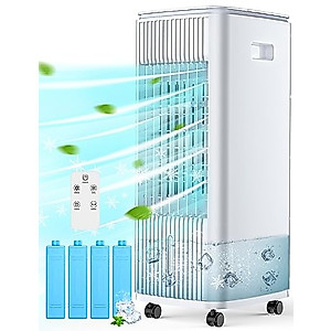 TEMEIKE 3-IN-1 Evaporative Air Cooler, Swamp Cooler Air Conditioner Portable for 1 Room w/Remote, 3 Speeds & 2 Modes, 70° Oscillation & 7H Timer, Windowless Evaporative Cooler for Indoor Office Home