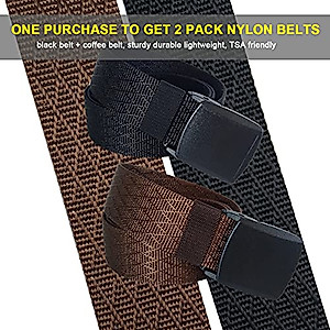 HOANAN Mens Nylon Belt Tactical 2 Pack 28-72 Waist Casual Work No Metal Web Belt (Pant size up to 36", 2pack-black coffee)