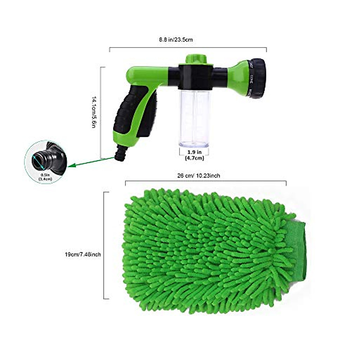 StaiBC Garden Hose Nozzle, High Pressure Water Hose Nozzle Spray Nozzle with 3.5oz Soap Dispenser Bottle Snow Car Wash Foam Gun for Watering Plants, Lawn, Patio, Cleaning, Showering Pet
