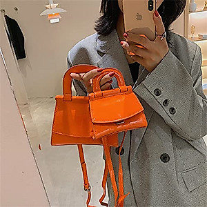 Tngan Women PU Evening Clutch Patent Leather Handbag Fashion Candy Color Shoulder Bag Crossbody, Orange Large