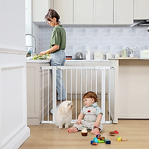 Cowiewie Baby Gate for Stairs, 29.5-51.6" Extra Wide Walk Through Dog Gate with Door, Auto-Close Metal Safety Gate with Extensions for Doorways and Halls, Pressure Mounted No Drilling