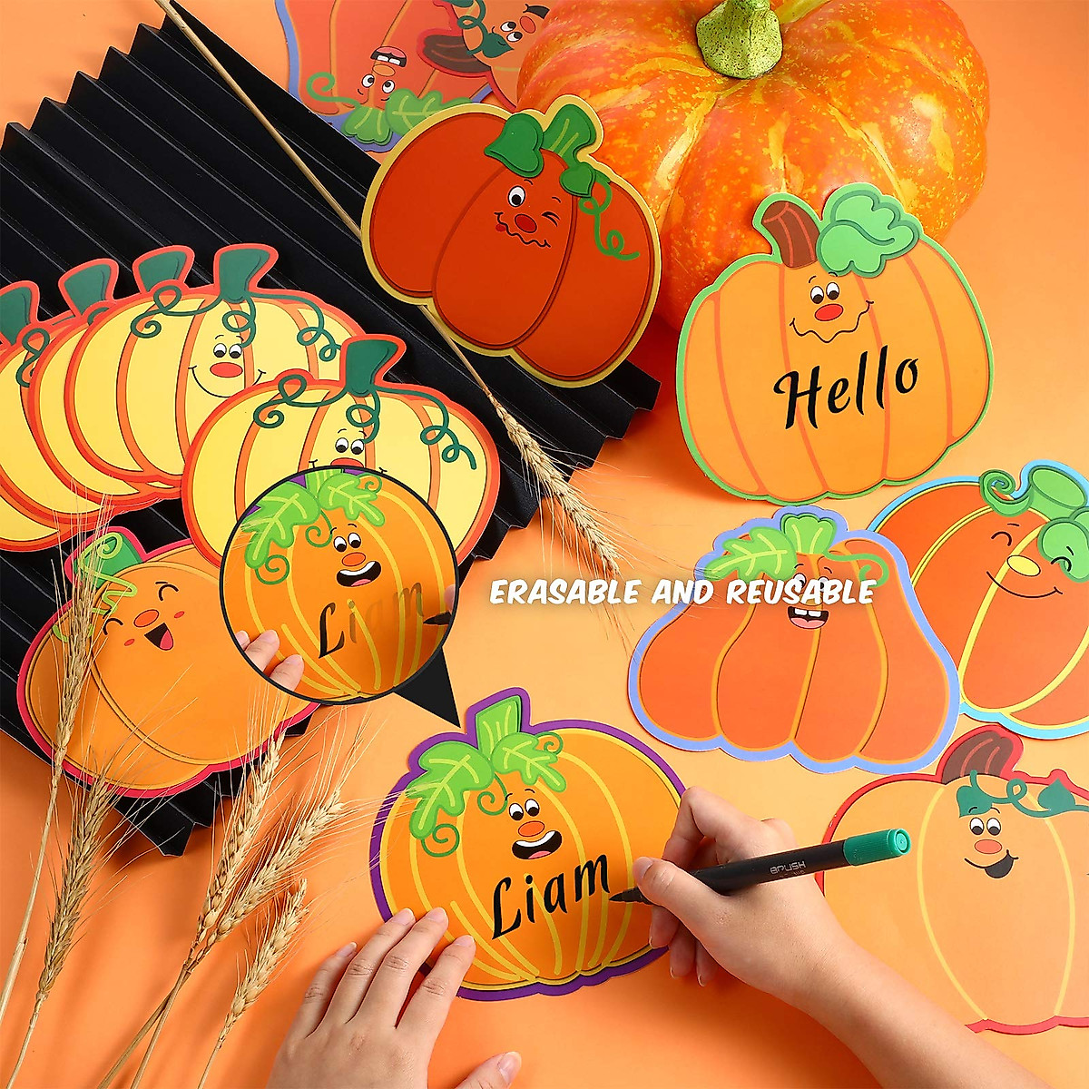 Blulu Pumpkin Cutout Decoration Pumpkins Cardboard Cutouts with Glue Point for Classroom School Bulletin Board Fall Theme Thanksgiving Halloween Party, 5.9 x 5.9 Inch(40 Pieces)