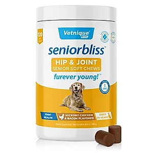 Vetnique Seniorbliss Senior Dog Joint Supplement with Glucosamine and Chondroitin for Dogs Joint Support and Healthy Cartilage Development - for Small & Large Breeds (Hip & Joint Chew, 120ct)