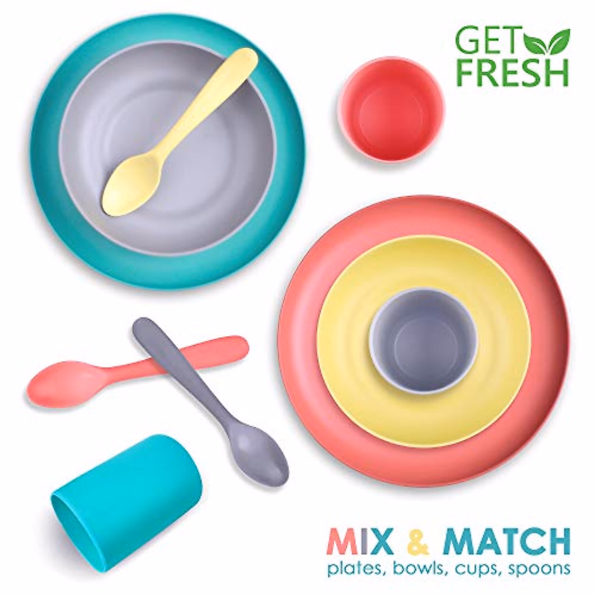 GET FRESH Bamboo Kids Cups Set – 4-pack Reusable Bamboo Cups for Toddlers and Adults – Colorful Bamboo Fiber Drinking Cups for Children – Bamboo Kids Dinnerware Set for Everyday Use