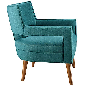 Modway Sheer Upholstered Fabric Mid-Century Modern Accent Lounge Arm Chair in Teal