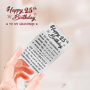 MOQIYXL Grandson 25th Birthday Card, Happy 25 Birthday Grandson Gifts Ideas, Small Engraved Wallet Card