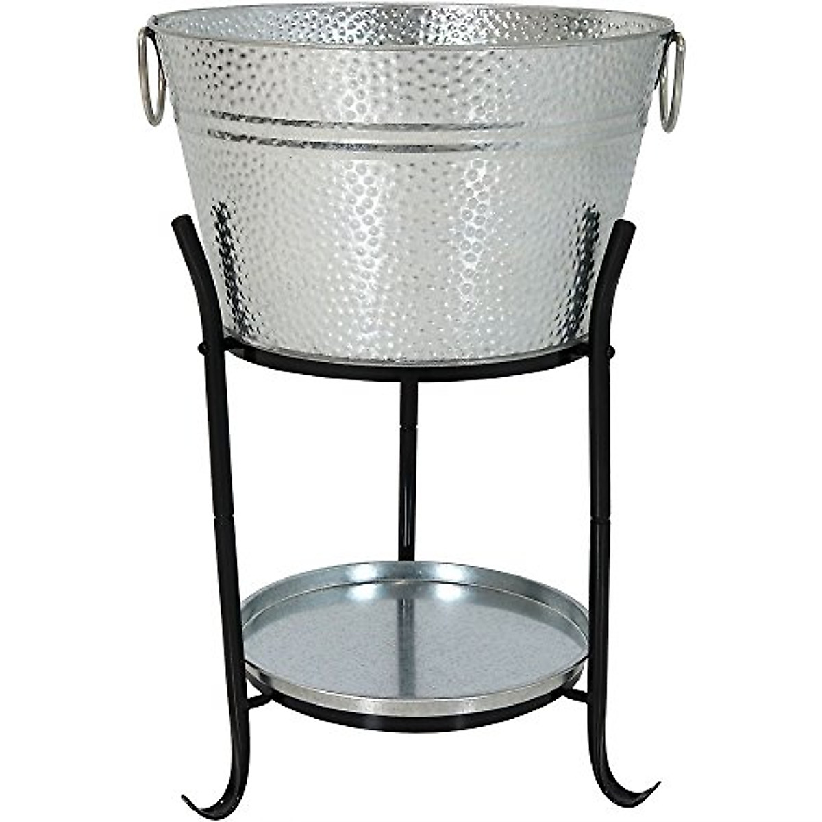 Sunnydaze Ice Bucket Drink Cooler with Stand and Tray - Pebbled Galvanized Steel - Holds Beer, Wine, Champagne and More
