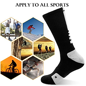 MUMUBREAL Men's Cushioned Compression Sport Socks, Black Black Red, One Size (3pack)
