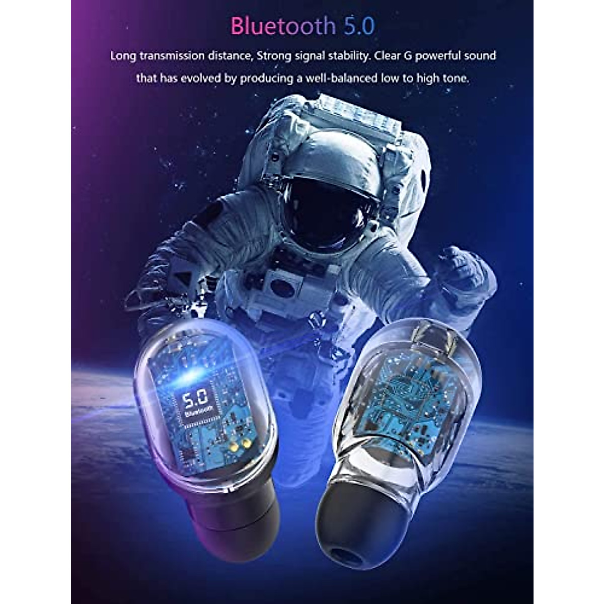 GPEESTRAC True Wireless Earbuds, Bluetooth 5.0 Headphone, in-Ear Button Control Hi-Fi Stereo Sound IPX5 Waterproof, Built-in Mic Earphones Gift for Work Sport Gym Travel Running Black