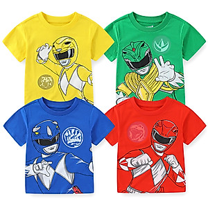 Power Rangers Boys 4 Pack Short Sleeve T-Shirt for Little Kids Blue