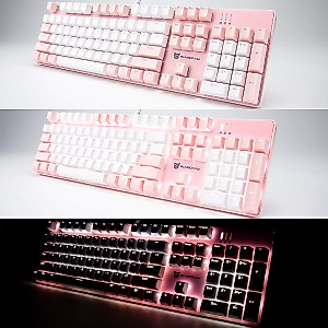 Wired Mechanical Gaming Keyboard | Brown Switch PC Gaming Keyboard | 104 Keys US Layout | Wired Gaming Keyboard | Hot Swappable Mechanical Keyboard | Silent Mechanical Keyboard | Pink & White Combo