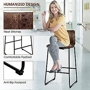 ERGOMASTER Leather Bar Height Barstools with Back 30 inch Counter Bar Stools Set of 2 Pub Height Bar Chairs for Kitchen Island Extended Counter Dining Room (30“, Brown)