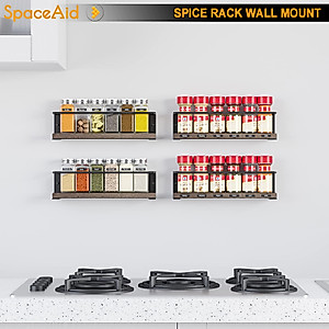 SpaceAid Spice Rack Organizer for Cabinet Door or Wall Mount (4 Pack) with 415 Spice Labels - Wood Hanging Seasoning Shelf for Cupboard Pantry or over the Stove